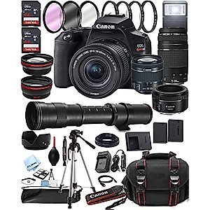 Rebel SL3 DSLR Camera w/EF-S 18-55mm F/4-5.6 is STM Lens + 75-300mm F/4-5.6 III Lens + 50mm f/1.8 STM Lens + 420-800mm Super Telephoto Lens + 128GB Memory (42pc Extreme Bundle)