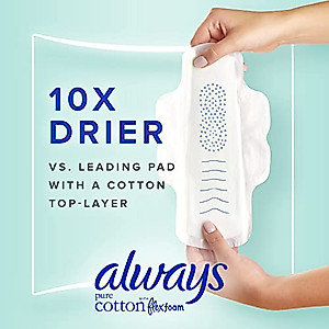 Always Pure Cotton Feminine Pads for Women, Size 3, Extra Heavy Flow, with wings, Unscented, Free of Dyes, Fragrances, and Chlorine Bleaching, 22 Count x 3 Packs (66 Count total)