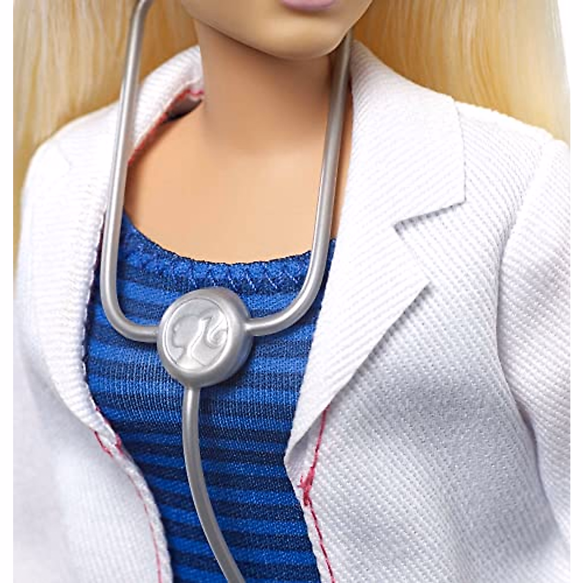 Barbie Doctor Doll, Curvy, Dressed in White Coat with Stethoscope and Blonde Hair, Gift for 3 to 7 Year Olds