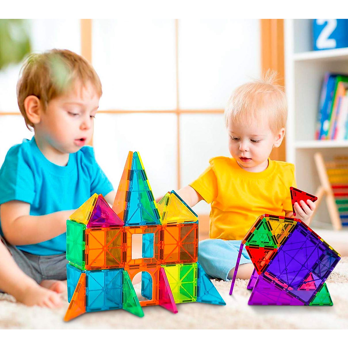 FAXADELLA GiftedKids Magnetic Tiles Building Blocks, 120 Pcs Magnet Toys | Preschool Toys Magnets for Kids | Building Toys for Kids Ages 4-8