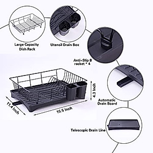 Demeliy Dish Drying Rack, Dish Rack with Drainboard & Utensil Holder, 360°Automatic Water Oulet Dish Racks Drainers for Kitchen Organization, Kitchen Counter, Durable Drying Rack for Dishes, Knives