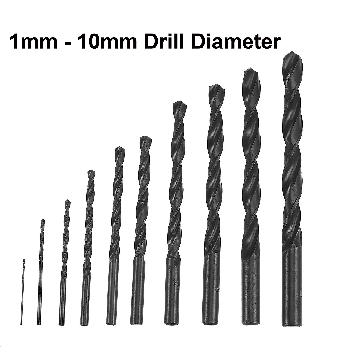 uxcell High Speed Steel Jobber Twist Drill Bit Set Black Oxide for Alloy Wood 1mm - 10mm 10 Pcs