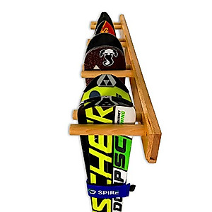 StoreYourBoard Timber Ski Wall Rack, 4 Pairs of Skis Storage, Wood Home and Garage Mount System, Natural Wood