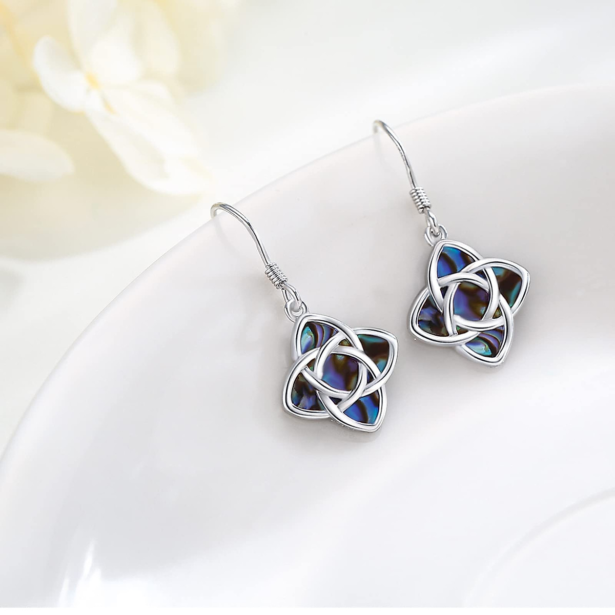 Twoowl Abalone Celtic Witch Knot Earrings 925 Sterling Silver Celtic Dangle Drop Earrings Celtic Jewelry Irish Gift for Women Girlfriends Mom Wife