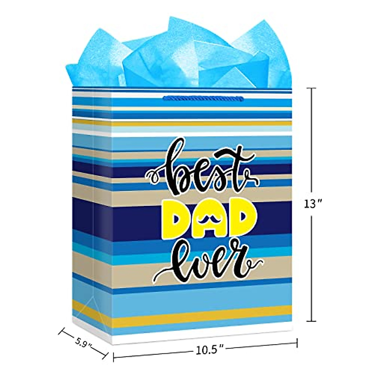 FaCraft Father's Day Gift Bag with Tissue Paper,13" Happy Fathers Day Wrapping Bag with Handle,Large Paper Gift Bag for Dad Father Men Grandpa Best Dad Ever Bags for Birthday Father's Day Party Favor