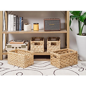 StorageWorks Small Wicker Baskets, Water Hyacinth Baskets with Built-in Handles, Handwoven Bathroom Baskets for Organizing, Medium & Small, 2 Pack