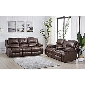 Betsy Furniture 2PC Bonded Leather Recliner Set Living Room Set, Sofa, Loveseat 8018 (Brown, Living Room Set 3+2)
