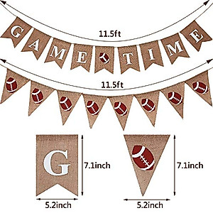 2 Pieces Football Game Time Banner Football Bunting Banner Sports Burlap Banner Rustic Football Decoration for Football Theme Baby Shower Gender Reveal Party