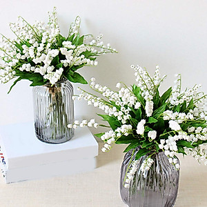 12 Pcs Lily of The Valley, Artificial Faux White Bell Flowers Wind Chime Orchid Wedding Bouquet May Flower for Home Garden Wedding Party Decor