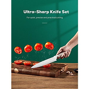 Knife Set, D.Perlla 16 Pieces White Kitchen Knife Set with Acrylic Stand, High Carbon Stainless Steel, Non Stick Coated Knife Block Set, No Rust, Non Slip Handle, Sharp Knife