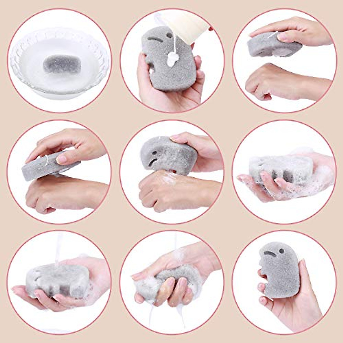 KECUCO Konjac Baby Sponge for Bathing, Natural Kids Bath Sponges for Infants, Toddler Bath Time, Cute Shapes Natural and Safe Plant-Based Konjac Baby Bath Accessories, 5pcs