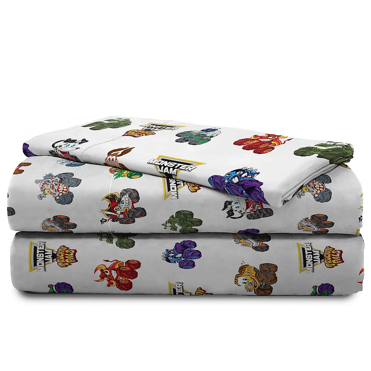 Jay Franco Monster Jam Truckin' Pals 4 Piece Toddler Bed Set - Includes Comforter & Sheet Set - Bedding Features Grave Digger & Megalodon - Super Soft Fade Resistant Microfiber