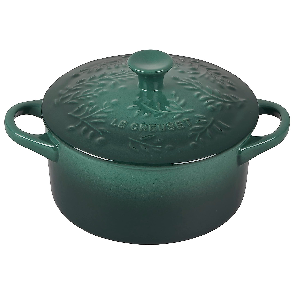 Le Creuset Olive Branch Collection Stoneware Mini Round Cocotte, 24 oz., Artichaut with Embossed Lid