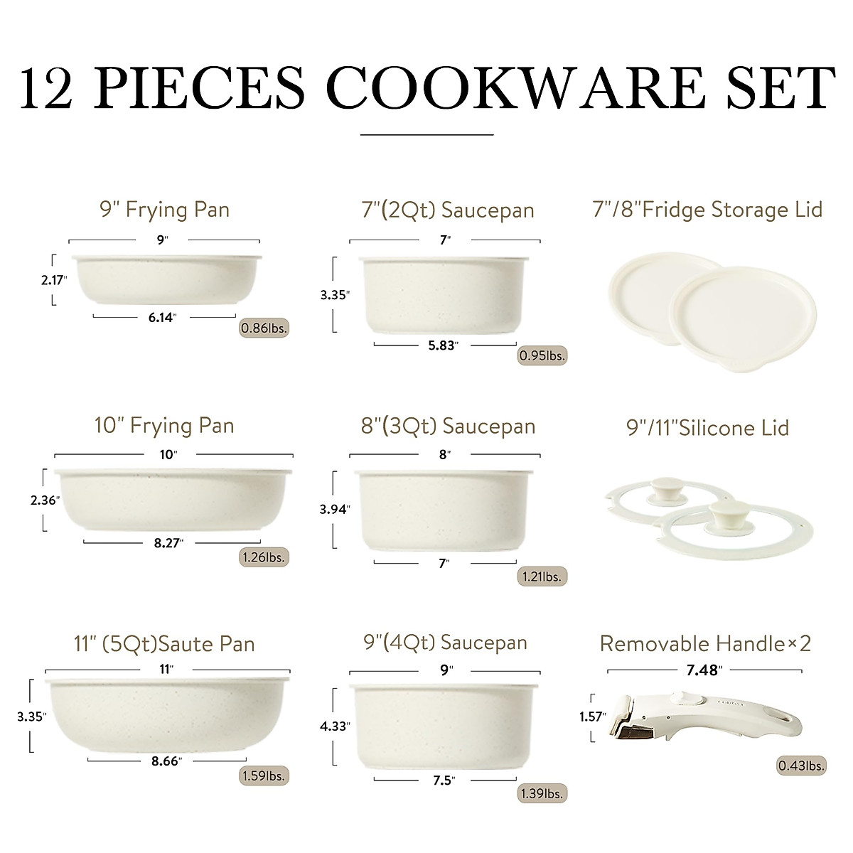 CAROTE 12pcs Pots and Pans Set, Non Stick Cookware Set Detachable Handle, Induction Kitchen Cookware Sets Nonstick with Removable Handle, RV Cookware Set, Oven Safe