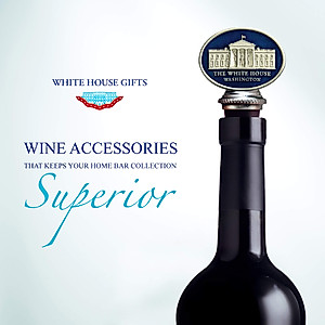 White House Gifts: White House Oval Pewter Bottle Stopper - Wine Stoppers with Fine Pewter Casting on White House Logo - Non-Staining and Non-Cracking Synthetic Cork - Made in the USA