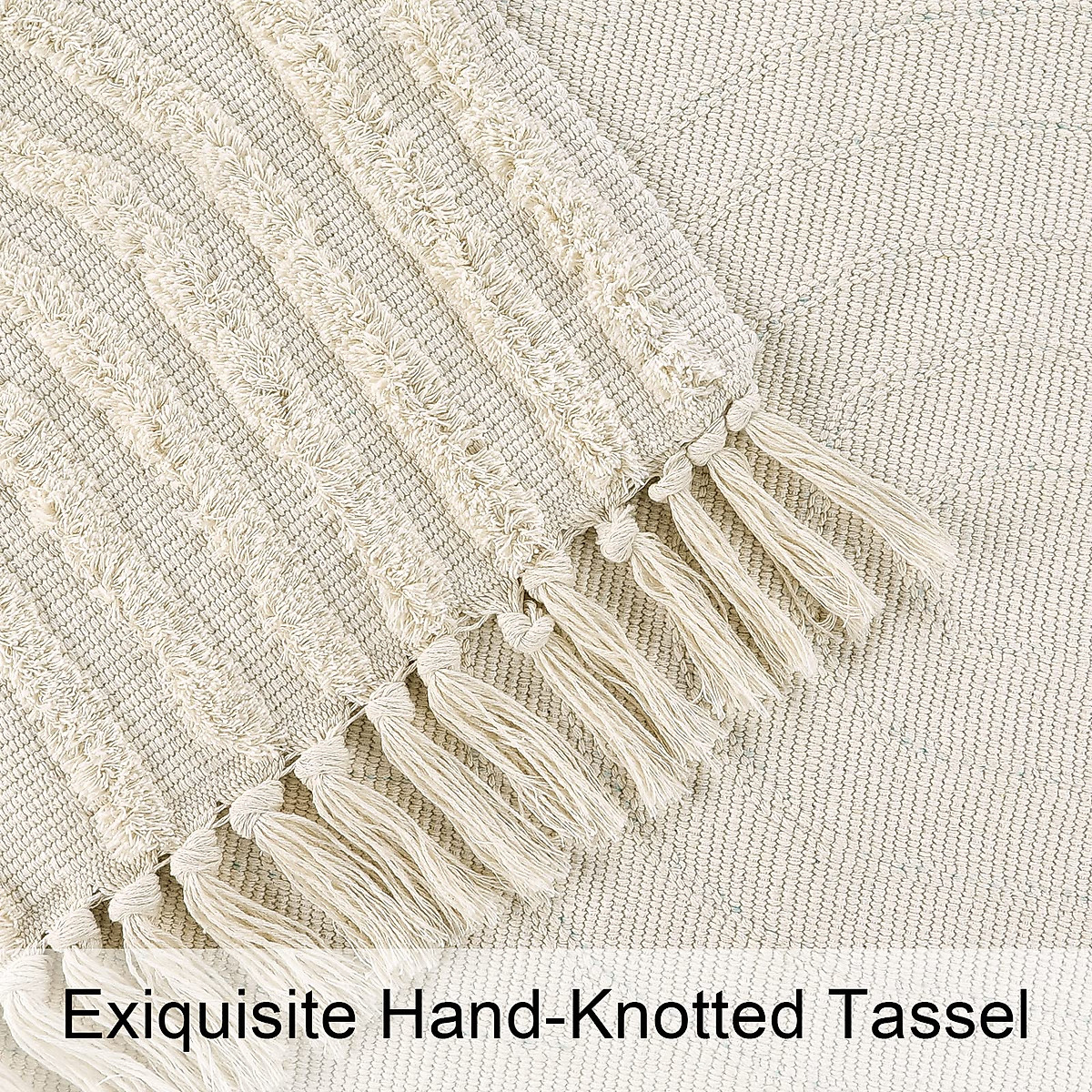 Lanffia Boho Runner Rug 2x6, Beige Bathroom Runner Washable Tufted Rainbow Rug with Tassels Indoor Farmhouse Neutral Floor Carpet for Kitchen Hallway Laundry Doorway Bedroom Living Room