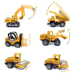 ZOHUMI Construction Toys Sets, 5 Pieces Mini Vehicles, Including Truck Forklift Bulldozer Road Roller Excavator Dump Truck Tractor,Free-Wheeling Cars for Children