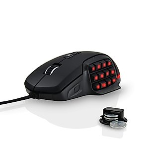 A ADWITS MMO Programmable Gaming Mouse, Pixart True 10000 DPI Sensor, Ergonomic Design with Customizable 17 Buttons, LED Light, 4 x 5g Weights and Polling Rate Up to 1000 Hz, Black