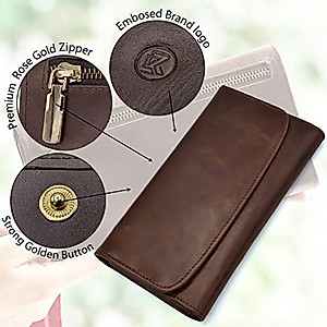 Leather SR Womens Leather Wallet Large Trifold Genuine Brown Leather Wallets for Women RFID Blocking Ladies Multi Card Holder Iphone 14 Compatible, 13 Credit Card Slots, 4 Cash Compartment, 7.7”x4.3”