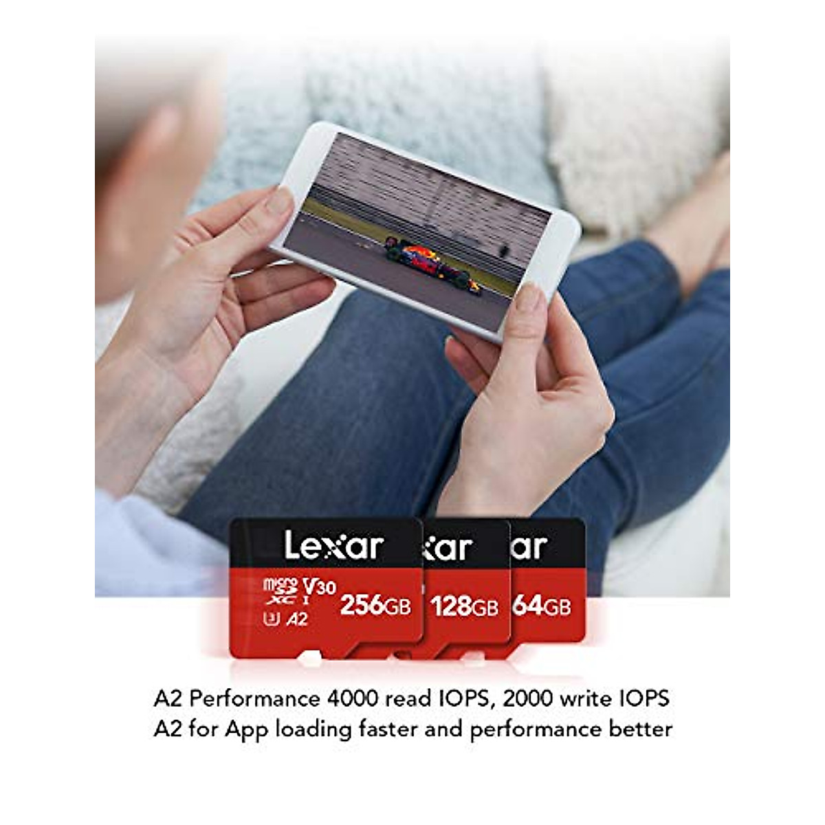 Lexar 64GB Micro SD Card, MicroSDXC Flash Memory Card with Adapter Up to 160MB/s, A2, U3, V30, C10, UHS-I, 4K UHD, Full HD, High Speed TF Card for Phones, Tablets, Drones, Dash Cam Security Camera