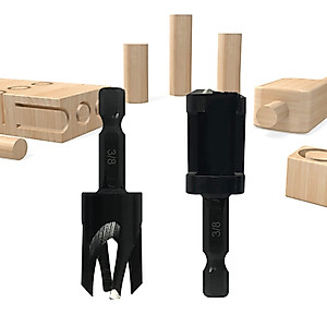 Wood Plug Cutters, 4 pcs Straight Wood Plug Cutters & 4 pcs Tapered Plug Cutters Set with 1/4 Hex Shank, Taper Cutting Tool Cork Drill Bit Knifes in 4 Sizes 1/4", 5/16", 3/8", and 1/2" Black