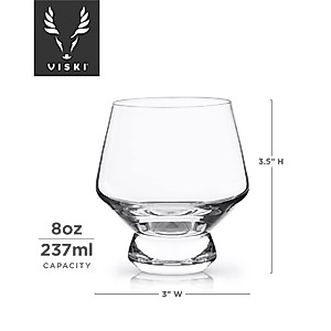 Viski Raye Footed Crystal Punch Cups Set of 2 - Premium Crystal Clear Glass, Stemless Heavy Base Punch Cocktail Glass Gift Set, 8 oz