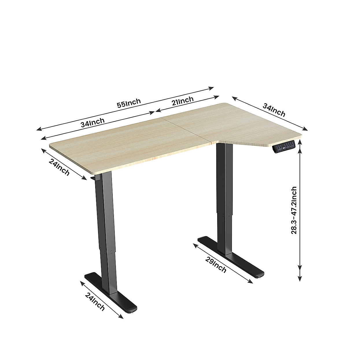 Totnz Electric Standing Desk, Height Adjustable Sit Stand up Desk, L-Shaped Memory Home Office Desk with Hook, 55 x 34 inch