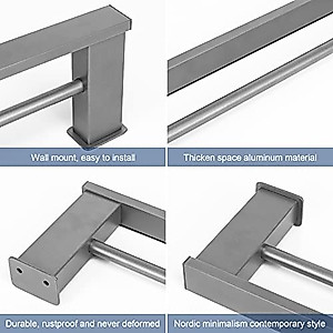 NearMoon Double Bath Towel Bar, Bathroom Accessories-Premium Thicken Space Aluminum Square Shower Towel Rack for Bathroom/Kitchen, Towel Holder Wall Mounted (16 Inch, Grey)