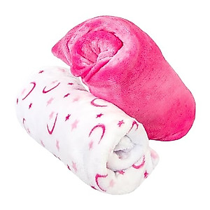 Cozy Fleece Microplush Warm Crib Sheets for Girls (Set of 2), Super Soft and Cozy Fitted Crib Sheets for Standard Crib Mattress, Baby Crib Sheets for Winter, Pink/White with Moon & Stars, 28in x 52in