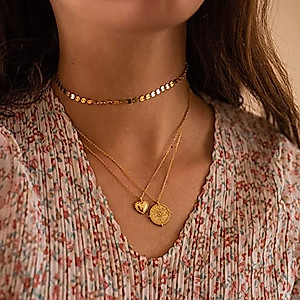 Tewiky Dainty Gold Necklace, Cute Necklaces for Teen Girls 14k Gold Plated Cute Heart Choker Necklaces Trendy Y2K Jewelry Delicate Gold Necklace for Women Girls