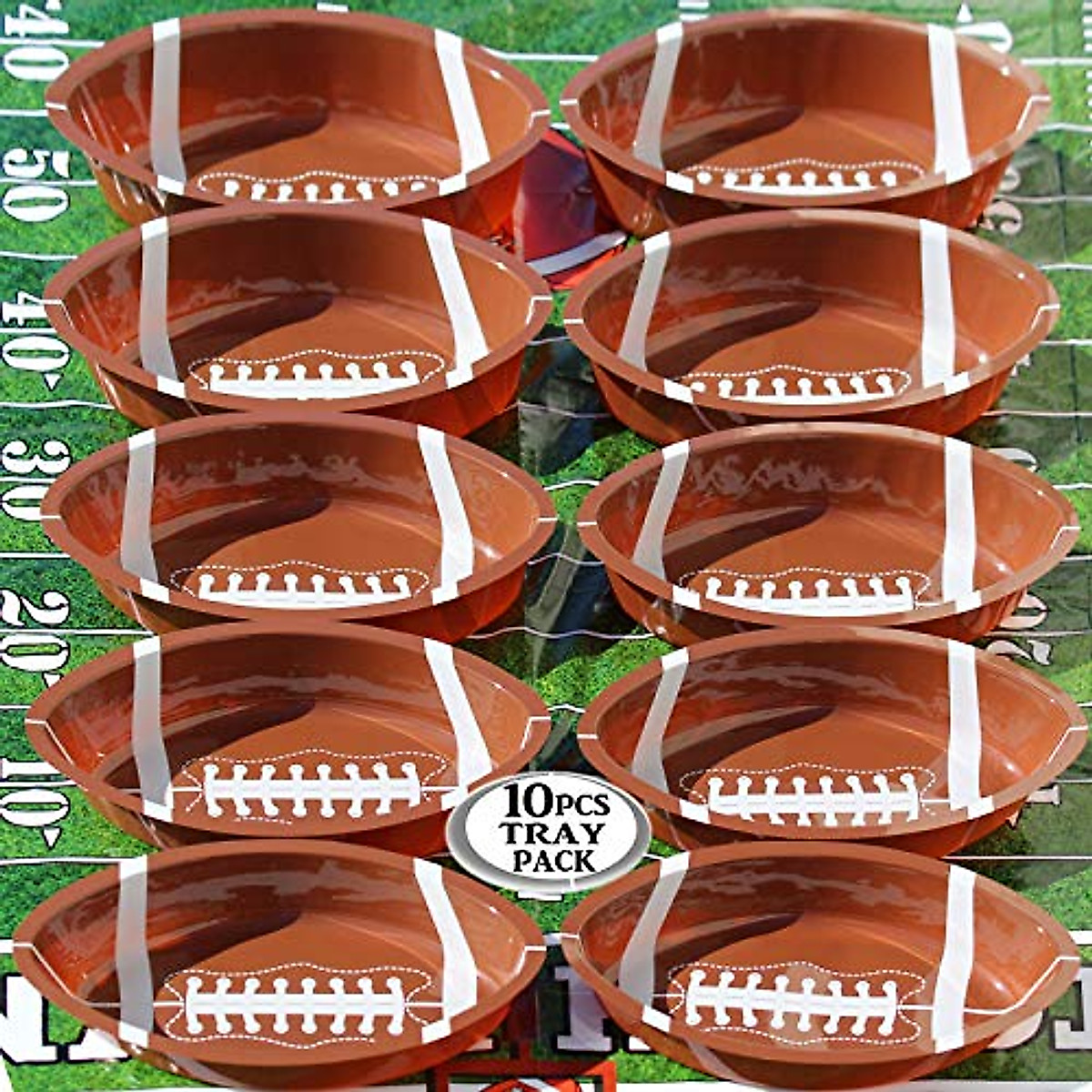 Anapoliz Football Serving Trays | 10 Pcs Plastic Football Snack Trays | Game Day Football Serveware | Tailgate Party Serving Platter | Football Party Decorations | Reusable Big Game Chip Trays