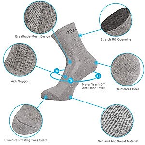 Toes&Feet Men's 6-Pack Grey Anti-Odor Quick-Dry Quarter Crew Athletic Socks, Size 6-12