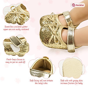 Meckior Infant Baby Girls Soft Sole Bowknot Princess Wedding Dress Mary Jane Flats Prewalker Newborn Light Baby Sneaker Shoes