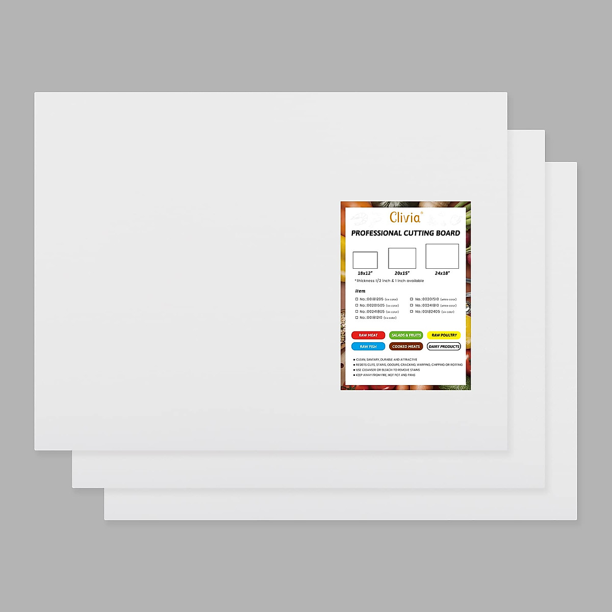 Hakka 24" x 18" x 1" 3-Board White Cutting Board System