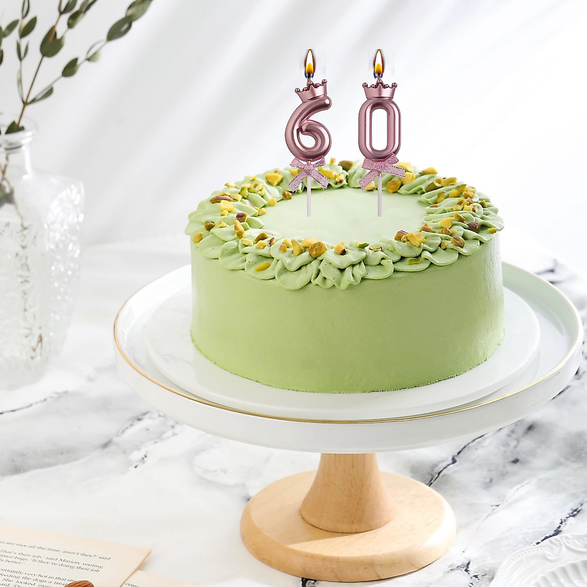 AOOLADA 60th Birthday Candles, Rose Gold 60 Year Old Number Birthday Candles, Number 60 Candles for Men Women, Birthday Party Decorations Cake Topper Gifts for Wedding Anniversary Celebration