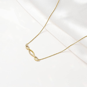 JELMO Gold Necklace for Women 18K Gold Infinity Necklace with Dainty 5A Cubic Zirconia Diamonds Pendant Necklace for Mother‘s Day Birthday Jewelry Gifts for Women Mother Girlfriend(Deep Yellow Gold)