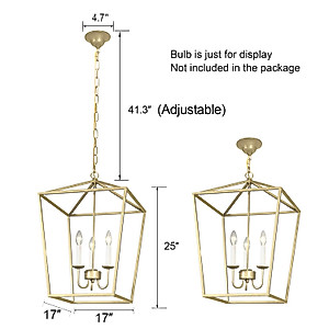 Foyer Lantern Pendant Light Fixture, Dst Gold Iron Cage Chandelier Industrial Led Ceiling Lighting, Size: D17'' H25'' Chain 45''