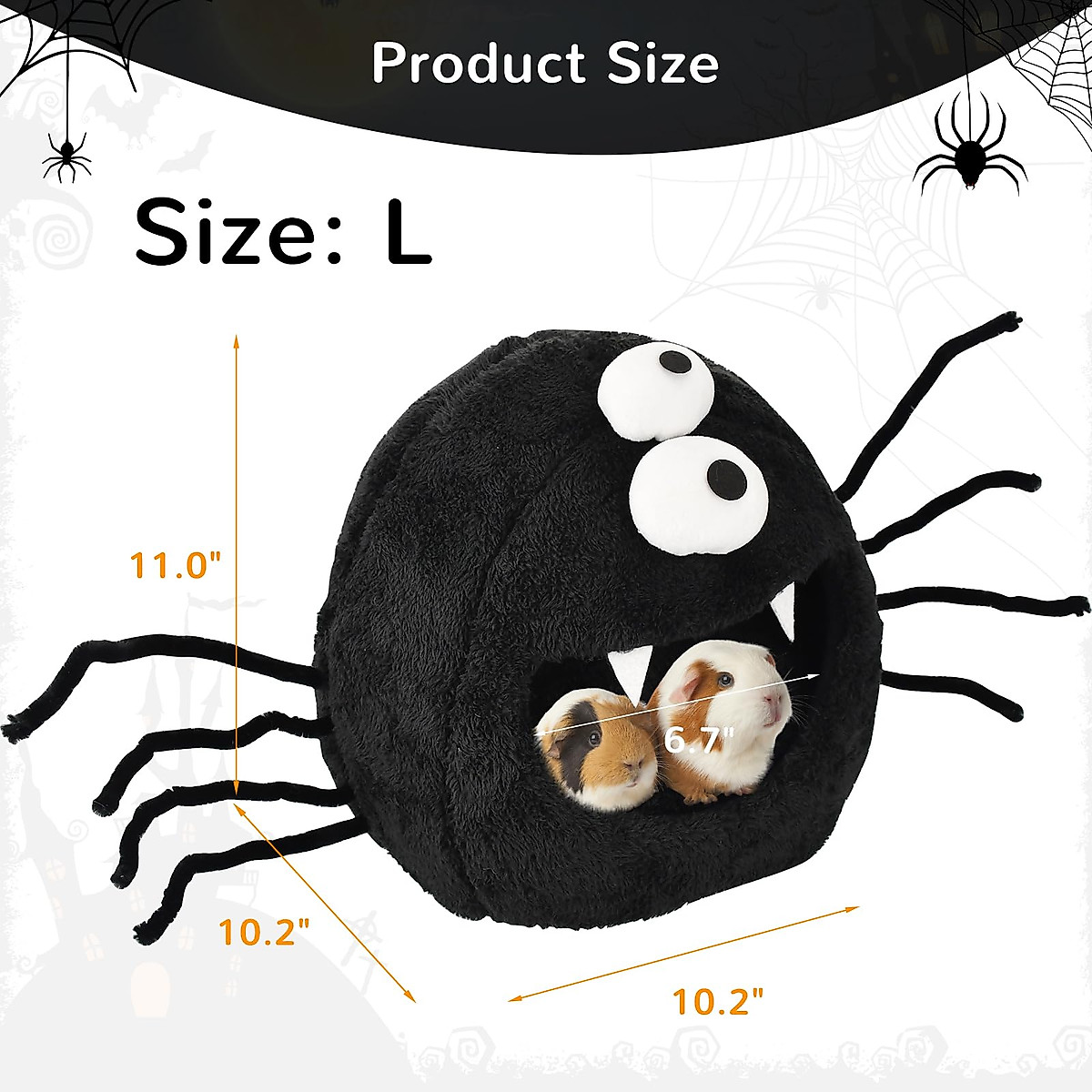 Vehomy Halloween Guinea Pig Bed Warm Bunny Spider Cave Bed Hideout Small Animal Spider Nest Bed House Cage Accessory for Hamster Guinea Pig Dwarf Rabbit Bunny Ferret Rat Hedgehog L