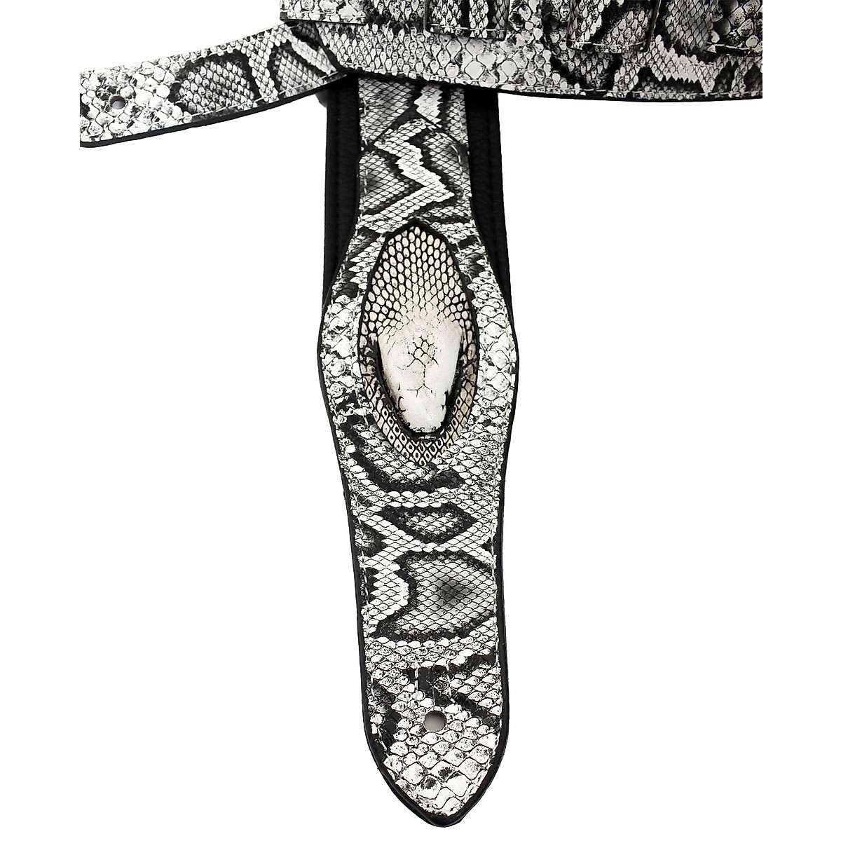 Walker & Williams SF-03 White & Black Textured Snake Pattern Guitar Strap with Snakehead