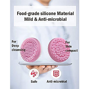 Magentak Electric Facial Cleansing Brush and Spa Massager Rechargeable Heart Motivation with 2 Types of Silicone Heads for Deep Cleansing, Exfoliating and Massaging (Pink)