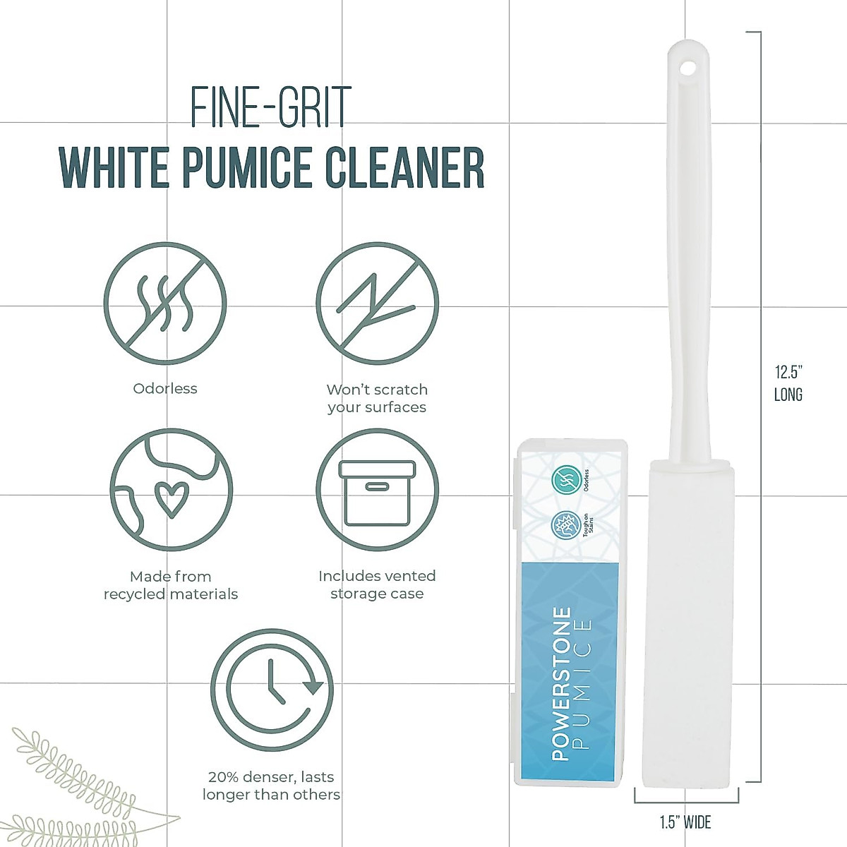 Powerstone Pumice Stone Toilet Bowl Cleaner with Extra Long Handle - 2 Pack | 3'' Longer Handle | Remove Hard Water Stains, Rings & Limescale from Toilets, Bathtubs, Sinks, Pools, BBQ