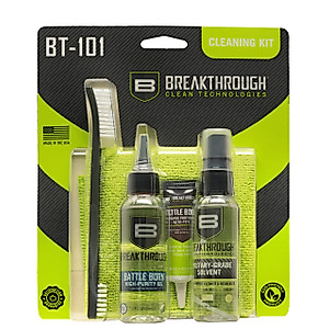 Breakthrough Clean Technologies 101 Basic Gun Cleaning Kit - Includes Military-Grade Solvent, Battle Born High-Purity Oil, and Battle Born Grease with PTFE - Perfect for Handguns and Rifles
