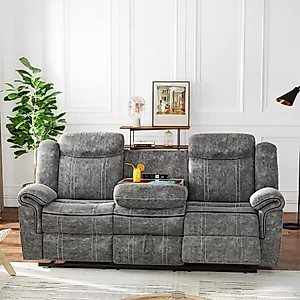 Acme Furniture Zubaida 41" x 87" Modern Velvet Reclining Sofa with USB Dock, 1 Storage Drawer, Tight Back & Seat Cushion, in 2-Tone Gray Finish
