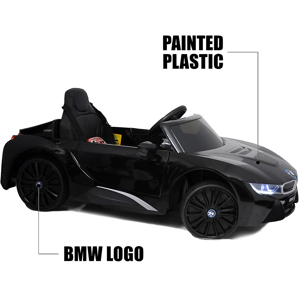 Americas Toys Compatible with BMW - Electric 12V Battery Remote Control Car - Kids Ride On Toys with 2 wheels Driving, Sound Buttons, Leather Seat, MP3 System for Music, Story and Education Horn Black