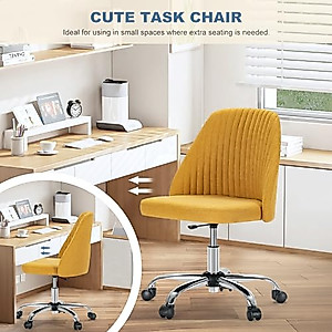 DUMOS Fashion Small Wheels Cute Vanity Swivel Back Mid Century Modern Armless Home Desk Task Chair for Bedrooms, Office, Dressing Room, Study, Yellow
