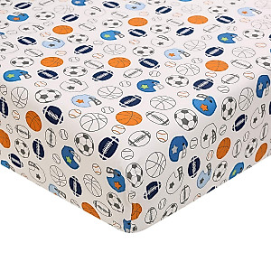 Brandream Sport Baby Crib Bedding Sets - No.1 Champ Ball Theme Boys Nursery Set | 3-Piece Nursery Set | Baby Quilt, Fitted Crib Sheet, Dust Ruffled Included - Blue & Grey