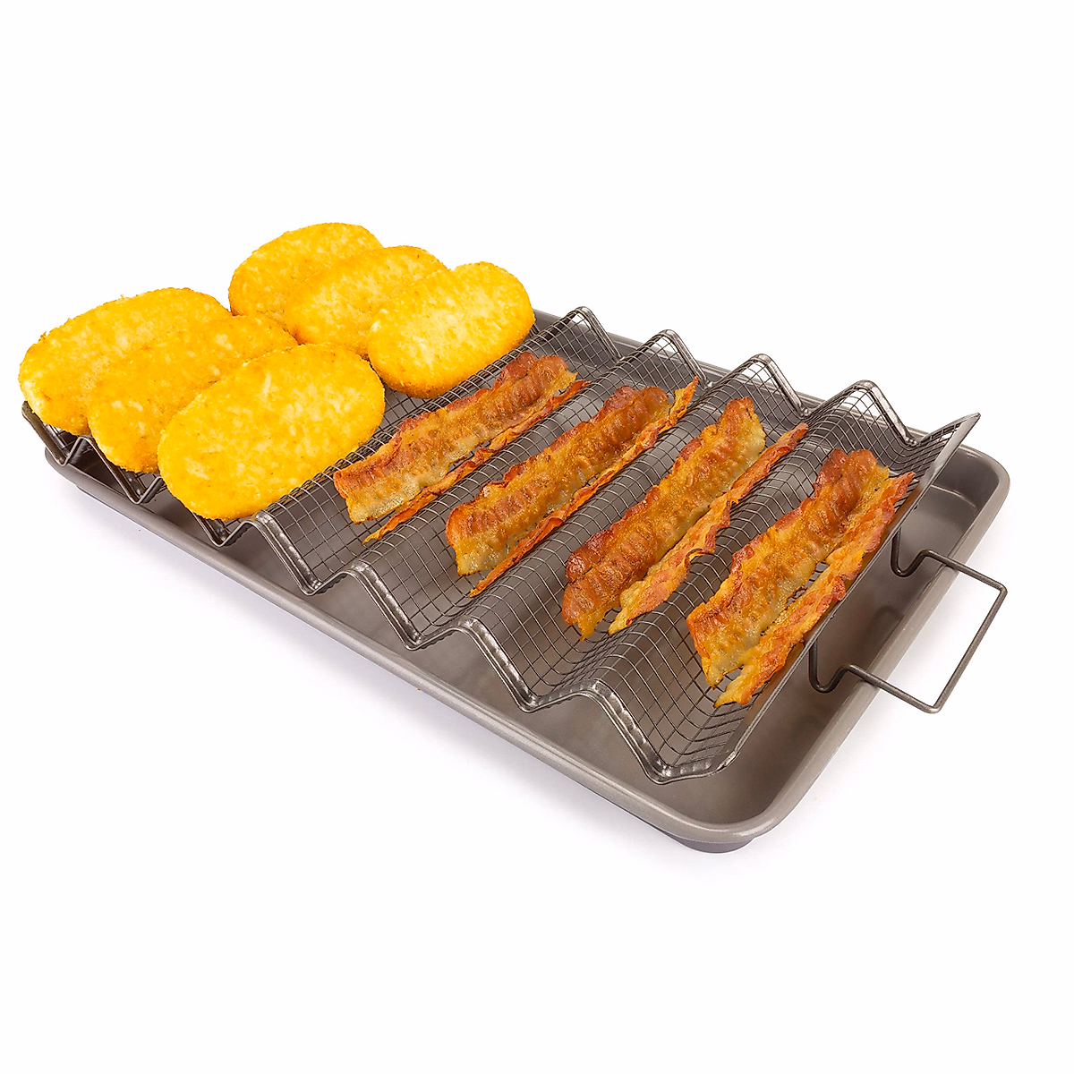 EaZy MealZ Bacon Rack & Tray Set | Specialty Tray and Grease Catcher | Even Cooking | Non-Stick | Healthy Cooking | Durable Material | Customized Cooking Experience (Large, Gray)