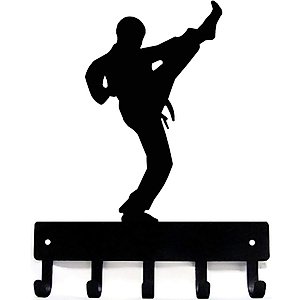 The Metal Peddler Karate Kick Male Sport - Wall Key Holder - Small 6 Inch Wide - Made in USA; 5 Storage Hooks