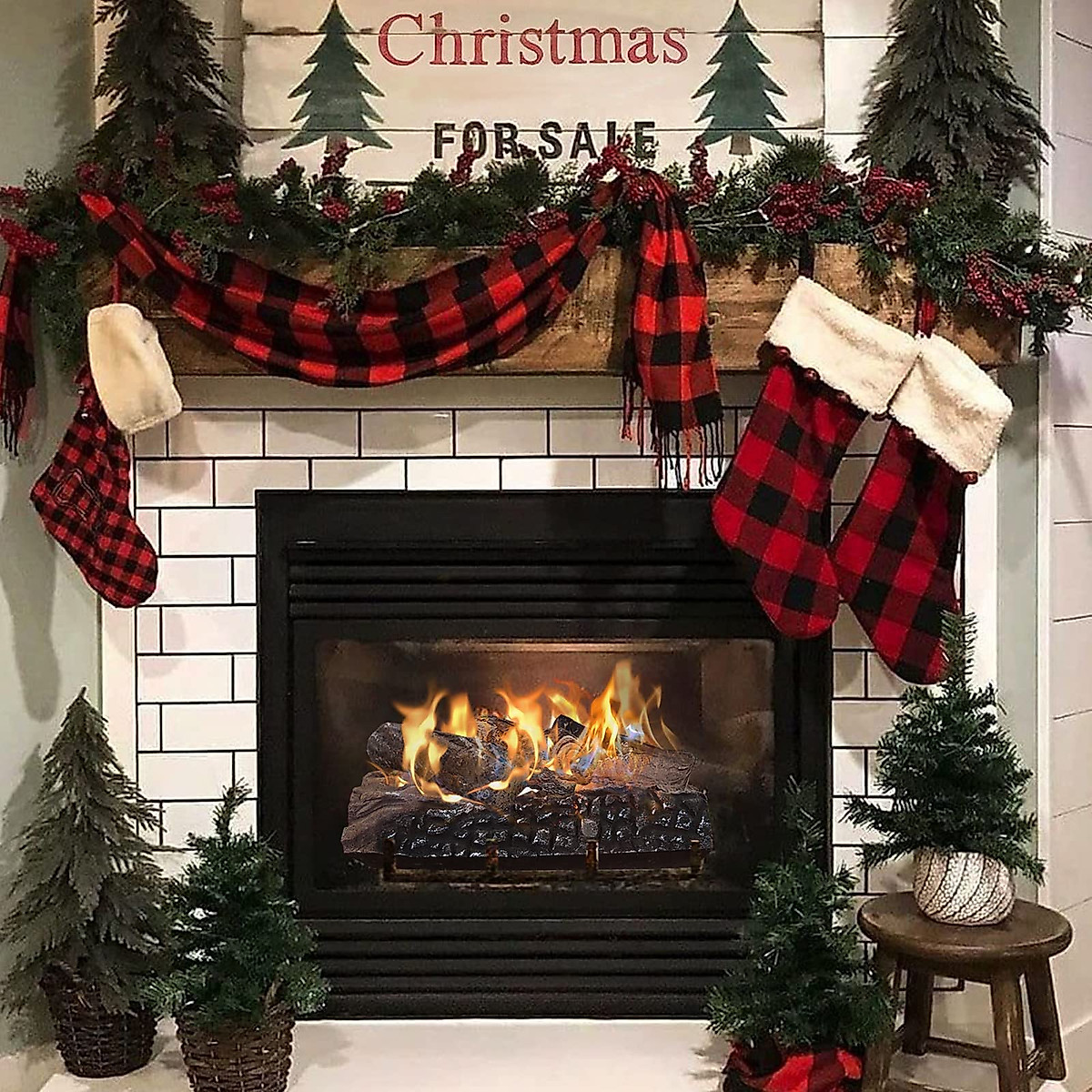 JP OutdoorGas Fireplace Logs Large 5 Pieces Artificial Realistic Ceramic Wood Logs for Indoor Outdoor Fireplace Fire Pits