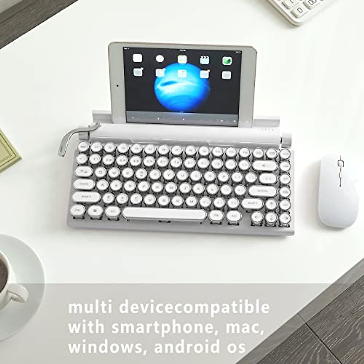 Rosvola Mechanical Keyboard, Ergonomic 83 Keys Blue Switch Round Keycaps Gaming Keyboard for Laptop (White)